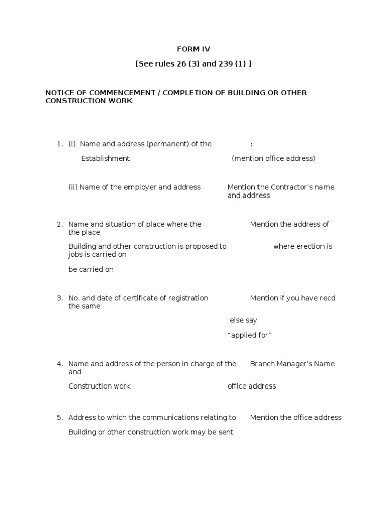 Form IV - Bocw Act | PDF