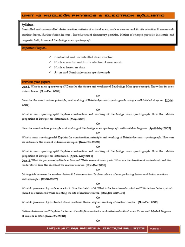 Unit-II Nuclear Physics & Electron Balistics | PDF | Elementary ...
