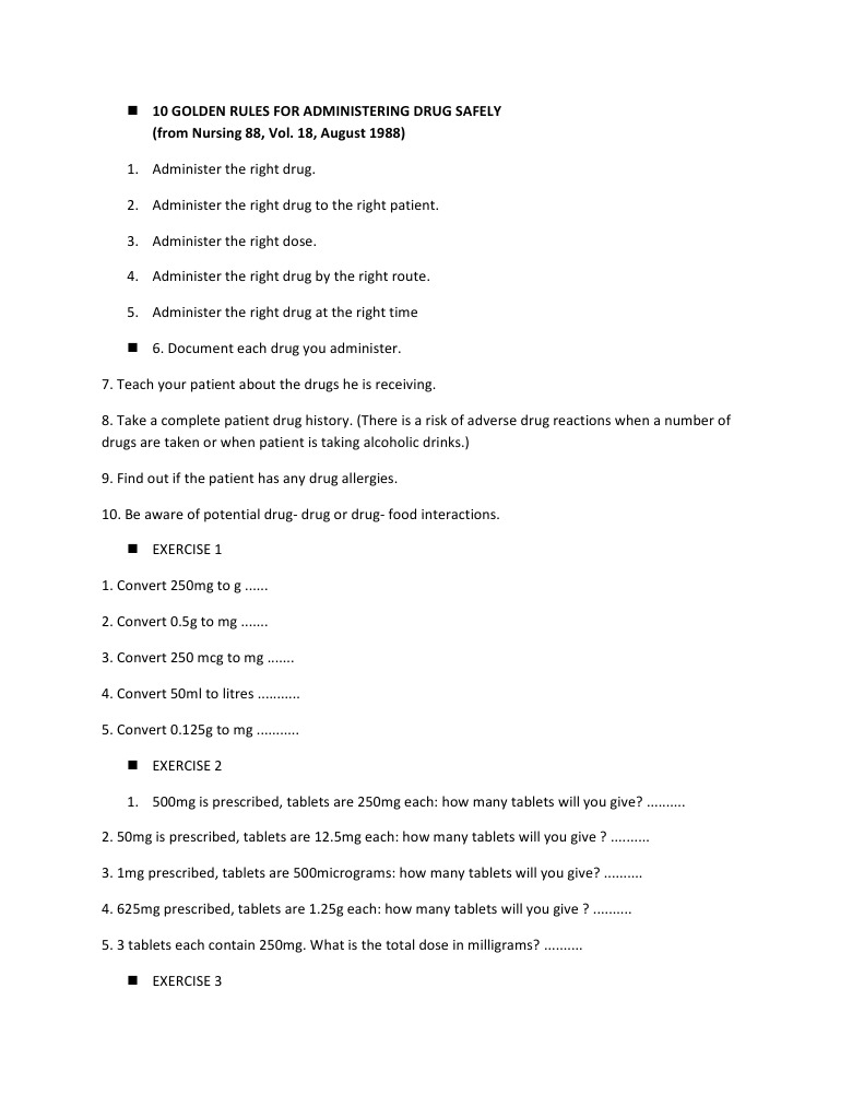 10 Golden Rules For Administering Drug Safely | PDF | Dose ...