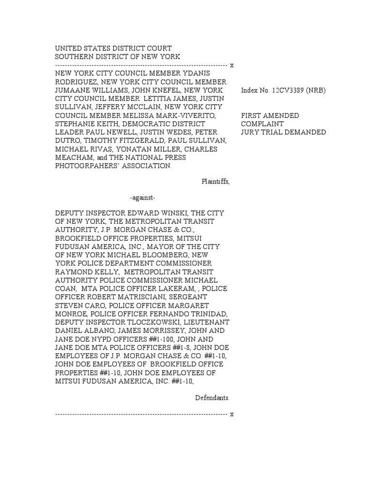 12cv3389 Rodriguez Et Al v. Winski Et Al. First Amended Complaint | PDF ...
