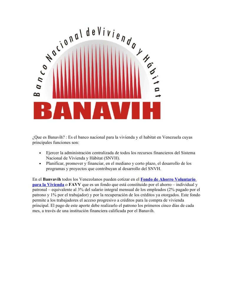 Que Es Banavih | PDF | Bancos | Servicio financiero y comercial