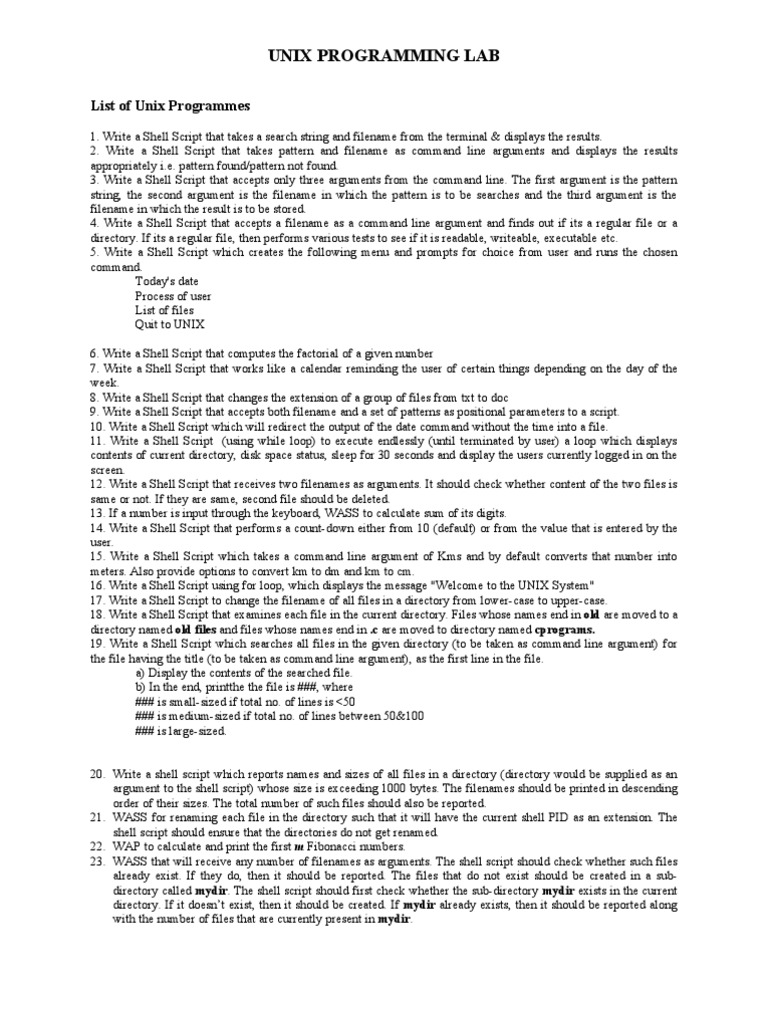 Unix Programming Lab | PDF | Command Line Interface | Filename Unix Programming Lab | PDF | Command Line Interface | Filename