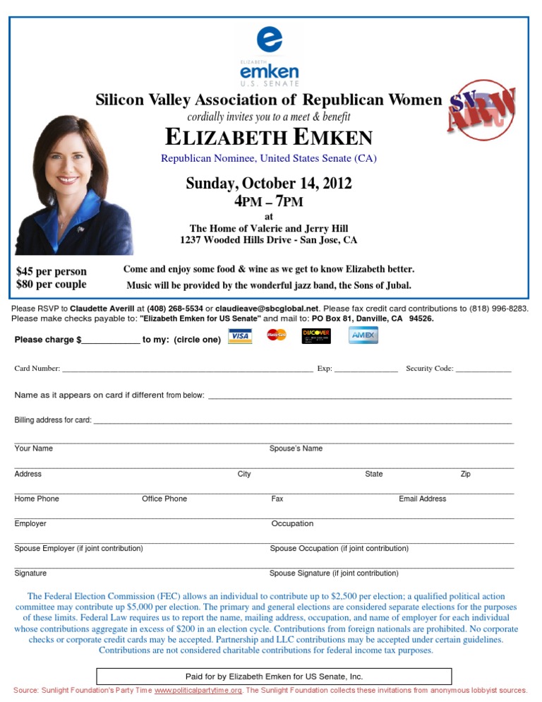 Contribution Form for Elizabeth Emken Event | PDF | Social Science | Law