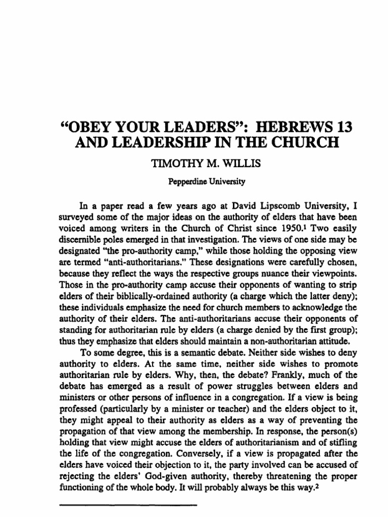 Obey Your Leaders - Heb 13 | Elder (Christianity) | Epistle To The Hebrews