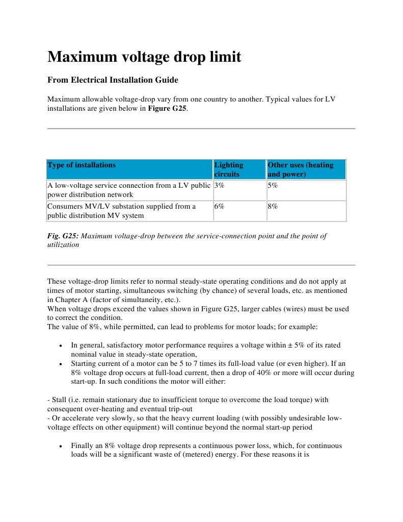 Maximum Voltage Drop Limit: From Electrical Installation Guide | PDF