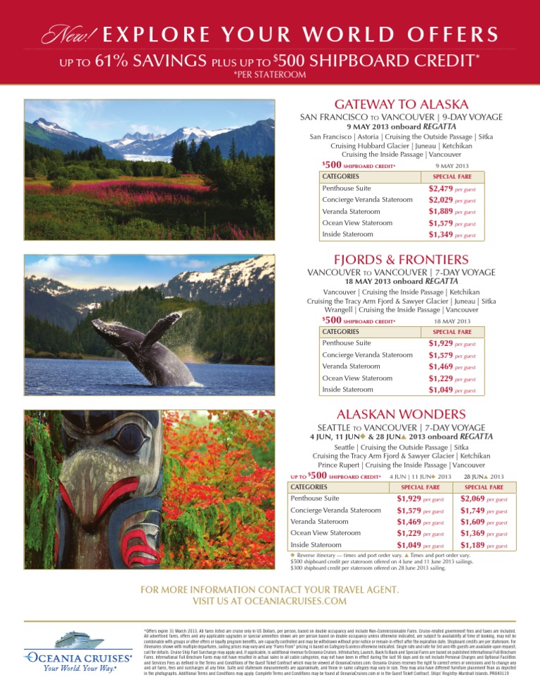 PRO40119 WORLD Alaska Flyer | PDF | Fee | Cruise Ship