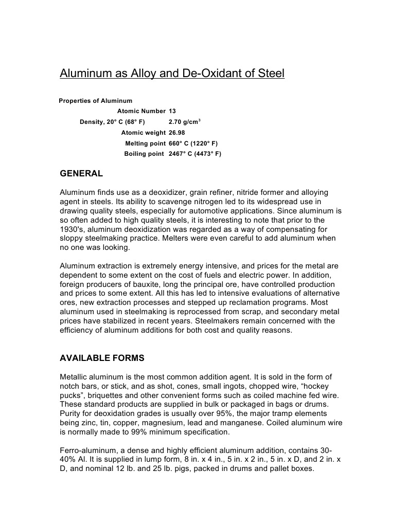 Aluminum's Role in Steel Deoxidation | PDF | Steel | Heat Treating
