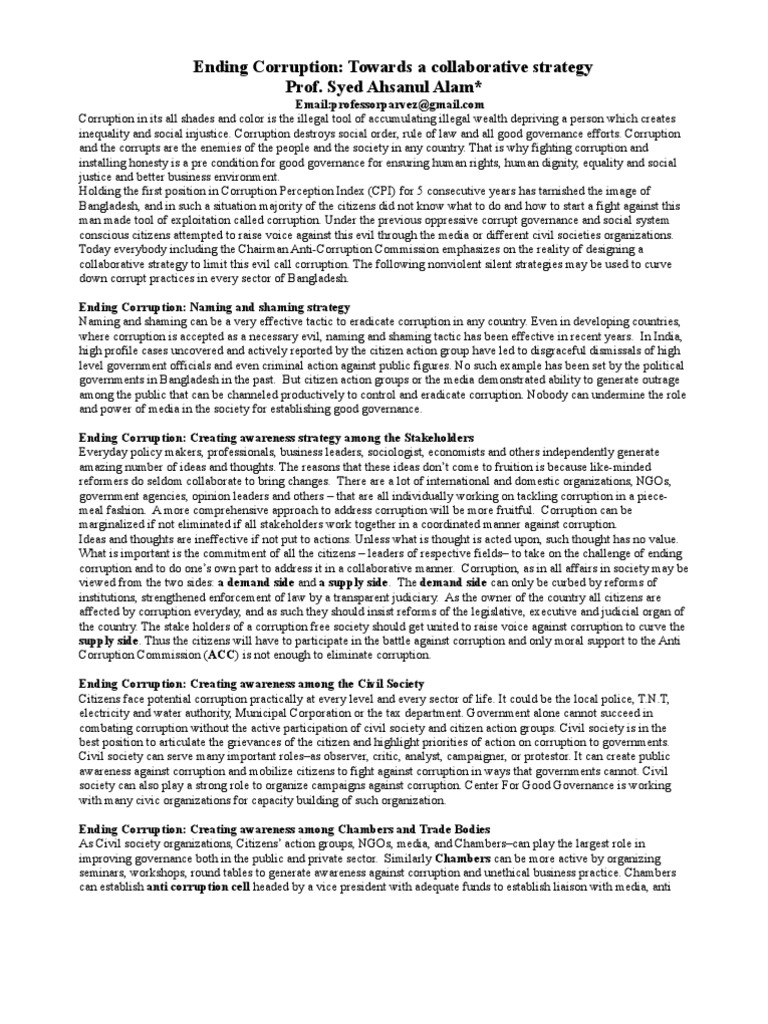 Ending Corruption Towards A Collaborative Strategy | PDF | Corruption ...