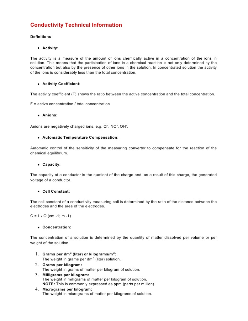 Conductivity | PDF | Parts Per Notation | Dissociation (Chemistry)
