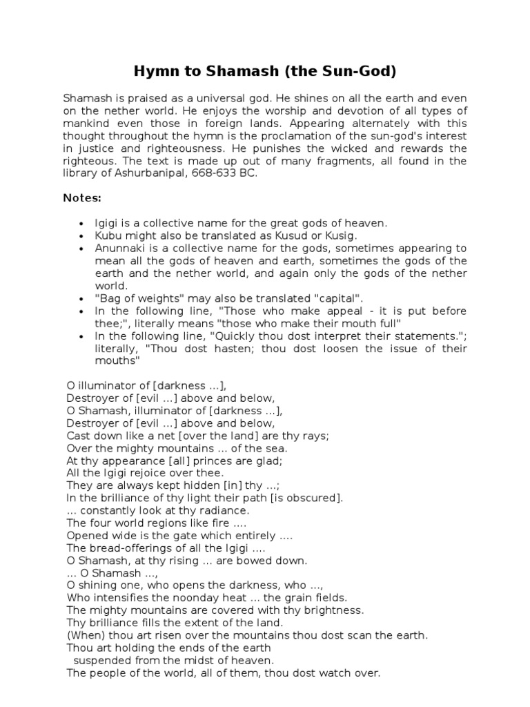 Praise for Shamash, Sun-God of Justice | PDF | Heaven | Religious ...