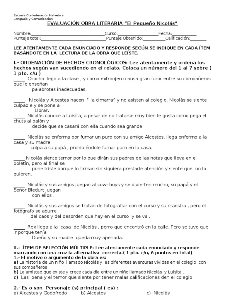 Evaluación de "El Pequeño Nicolás" | PDF | Narración