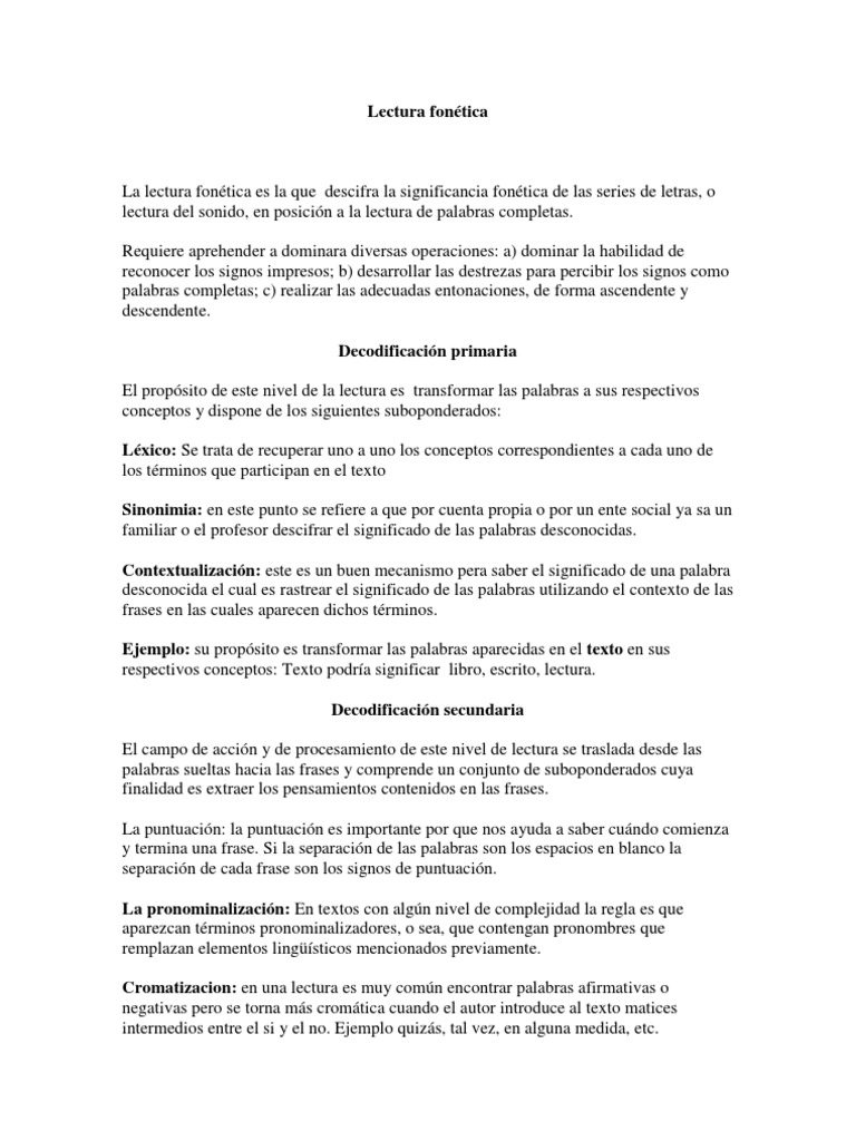 Lectura fonética | Lectura (proceso) | Palabra