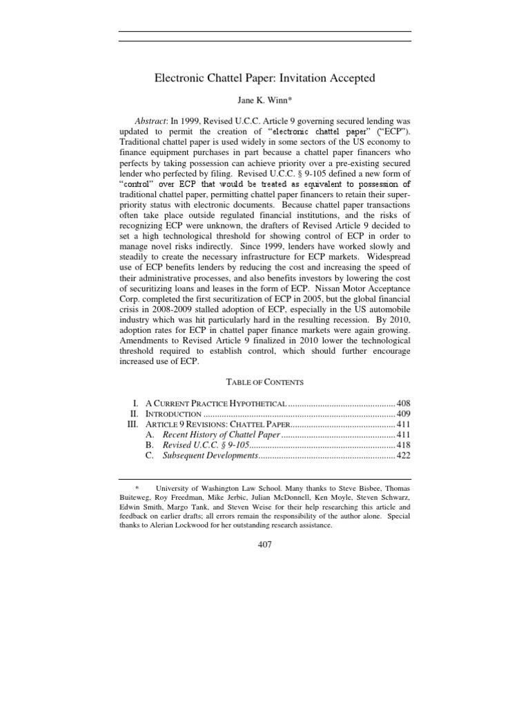 Electronic Chattel Paper-Invitation Accepted | PDF | Uniform Commercial ...