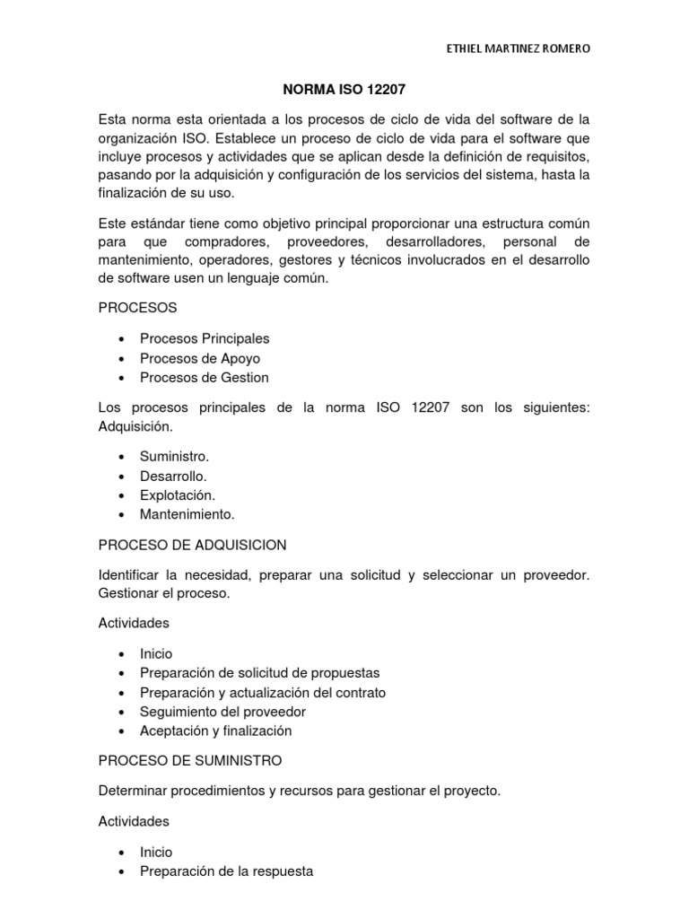 Norma ISO 12207: Procesos de Software | PDF