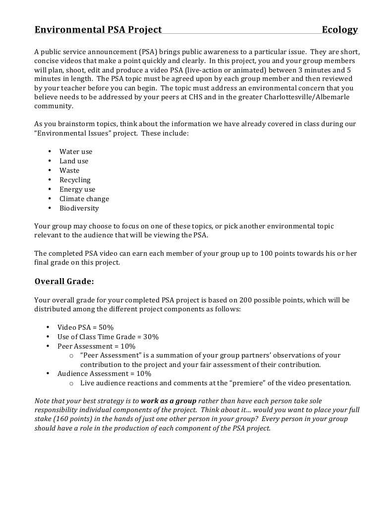 Environmental PSA Project Guidelines | PDF | Educational Assessment ...