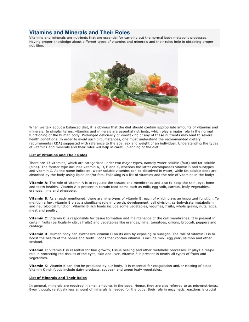 Vitamins and Minerals and Their Roles | PDF | Vitamin | Vitamin A