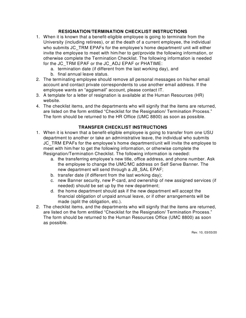 Resignation/Termination Checklist Instructions | PDF | Employment ...