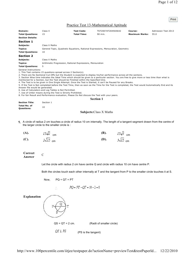 Practice Test 13-Mathematical Aptitude | Triangle | Elementary Geometry