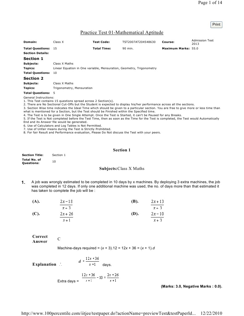 Practice Test 01-Mathematical Aptitude | Circle | Triangle
