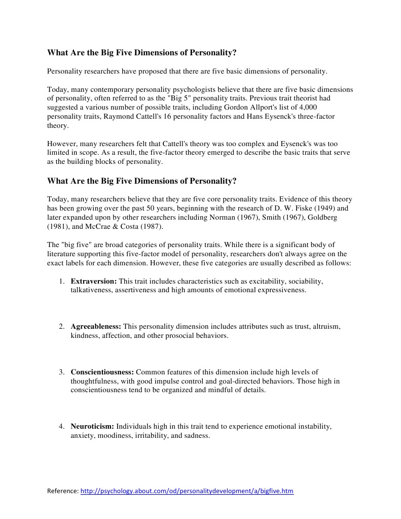 What Are The Big Five Dimensions of Personality | PDF | Extraversion ...