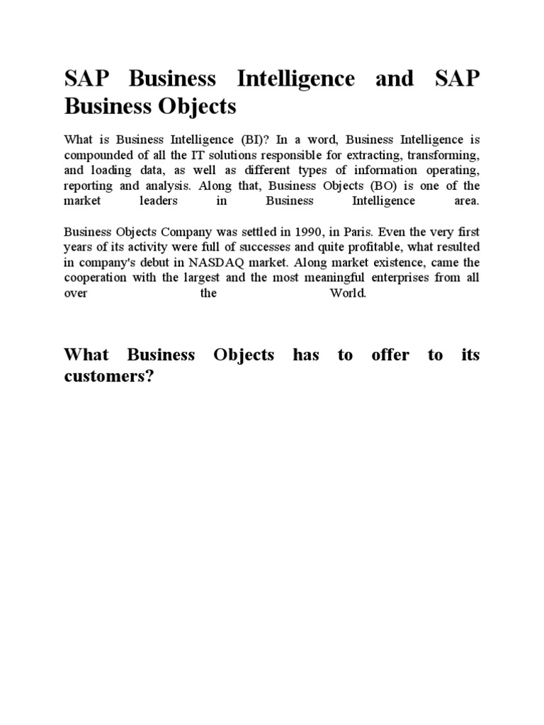 SAP Business Intelligence and SAP Business Objects | PDF | Business ...