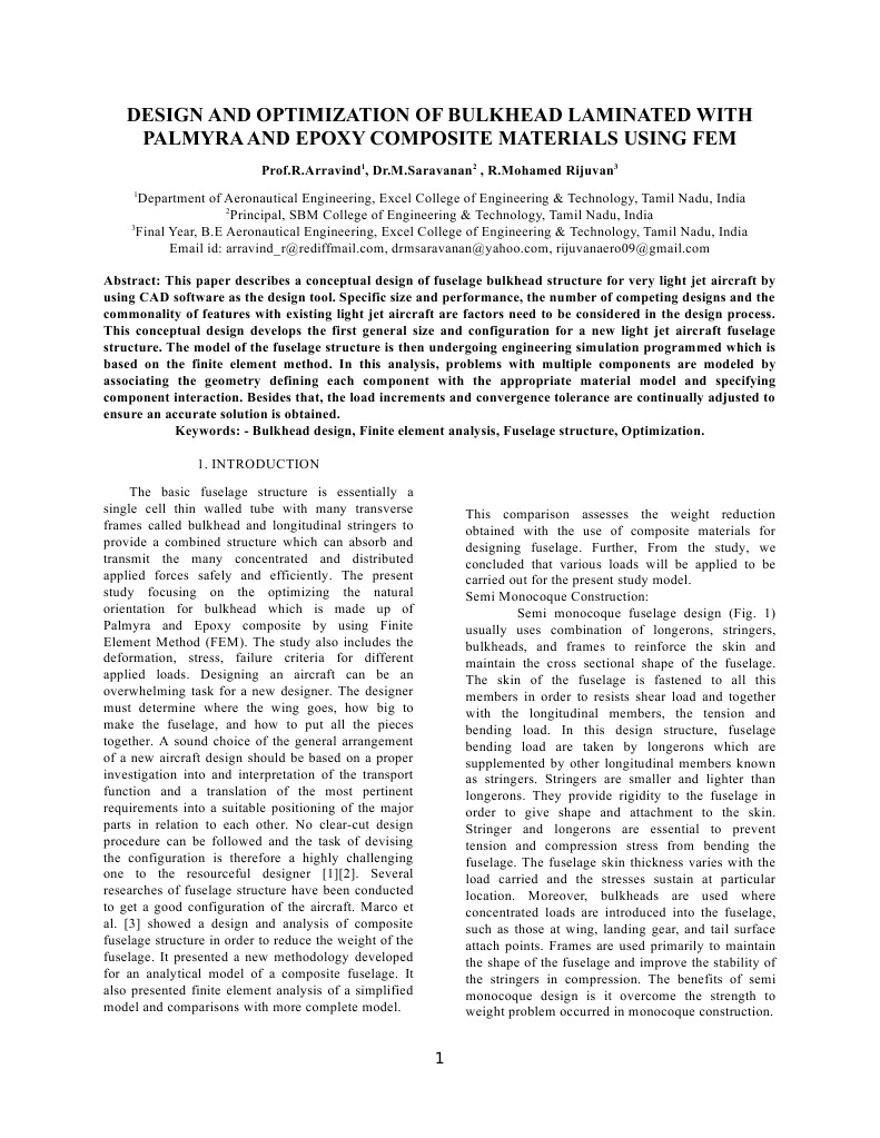 Optimization of a Composite Bulkhead Design for a Very Light Jet ...