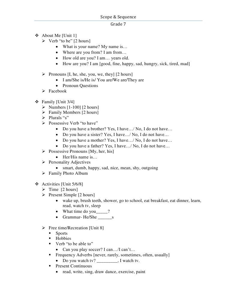 Curriculum Outline - Grade 7 | PDF | Thailand | English Grammar