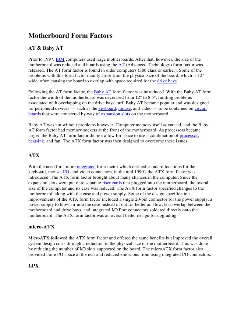 Overview of Motherboard Form Factors | PDF | Home & Garden