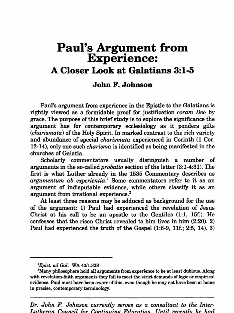 Paul's Argument From Experience - Gal 3.1-5 | Justification (Theology ...