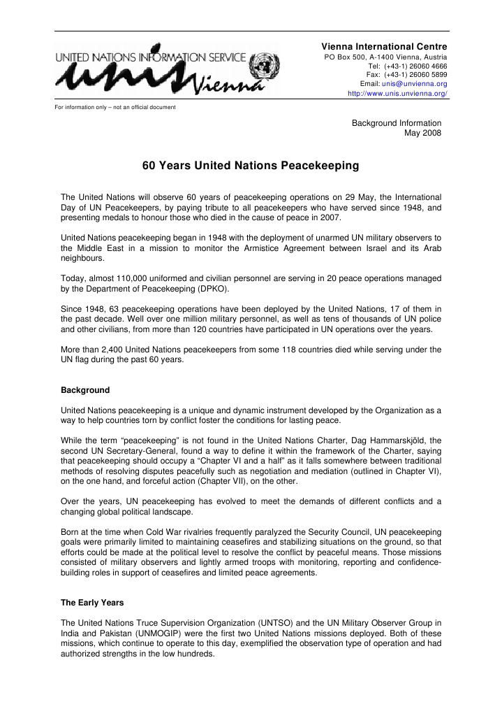 60 Years of UN Peacekeeping History | PDF | Peacekeeping | United Nations