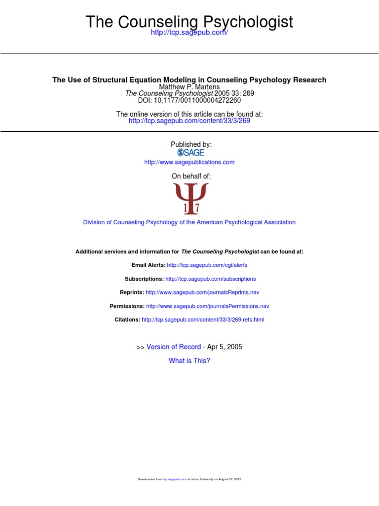 The Counseling Psychologist: The Use of Structural Equation Modeling in ...