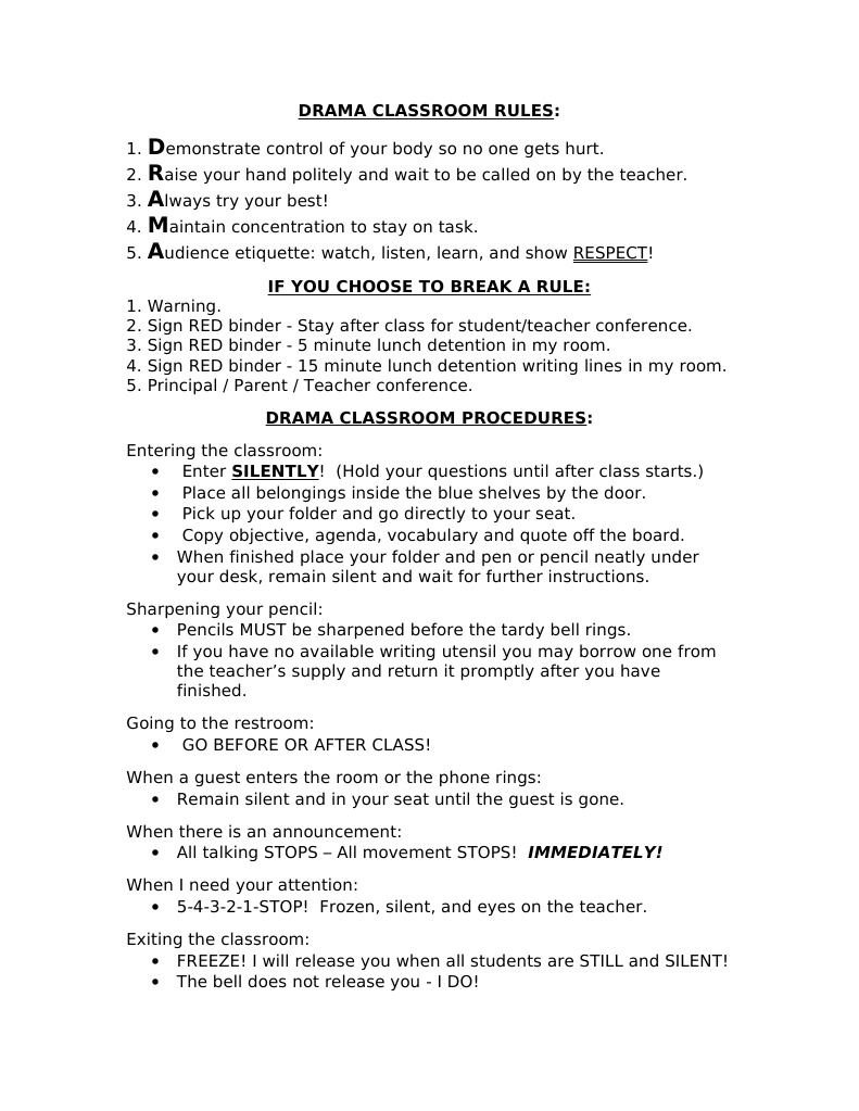 Drama Classroom Rules | PDF