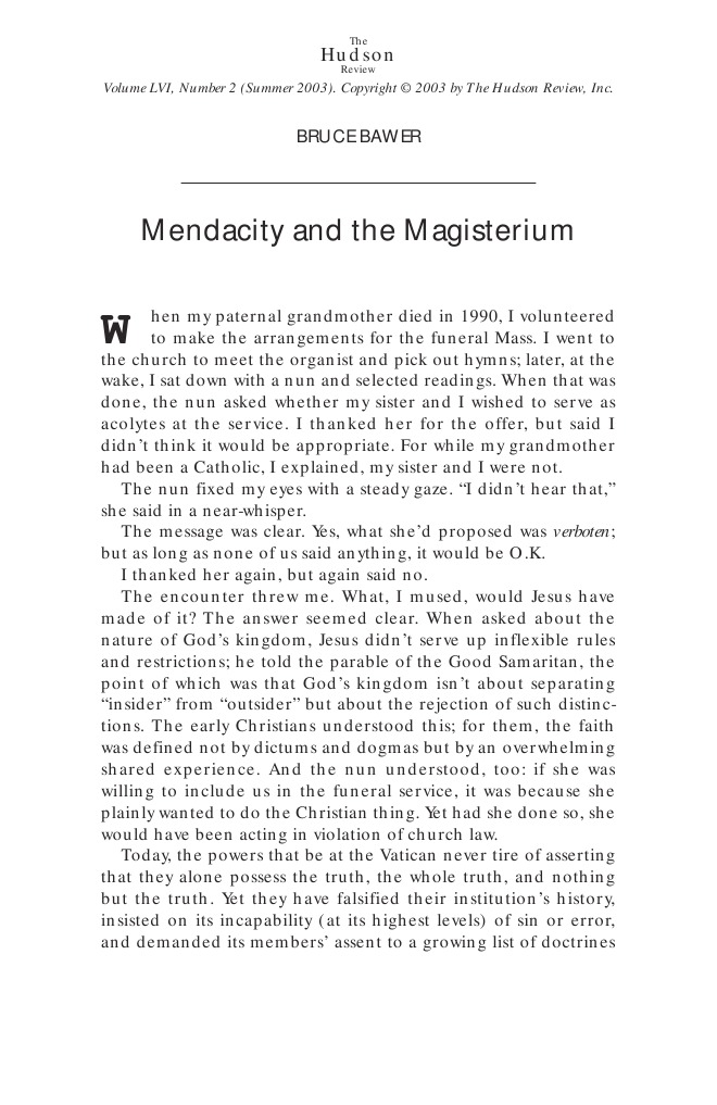 Mendacity and The Magisterium: Hudson | PDF | Pope | Catholic Church