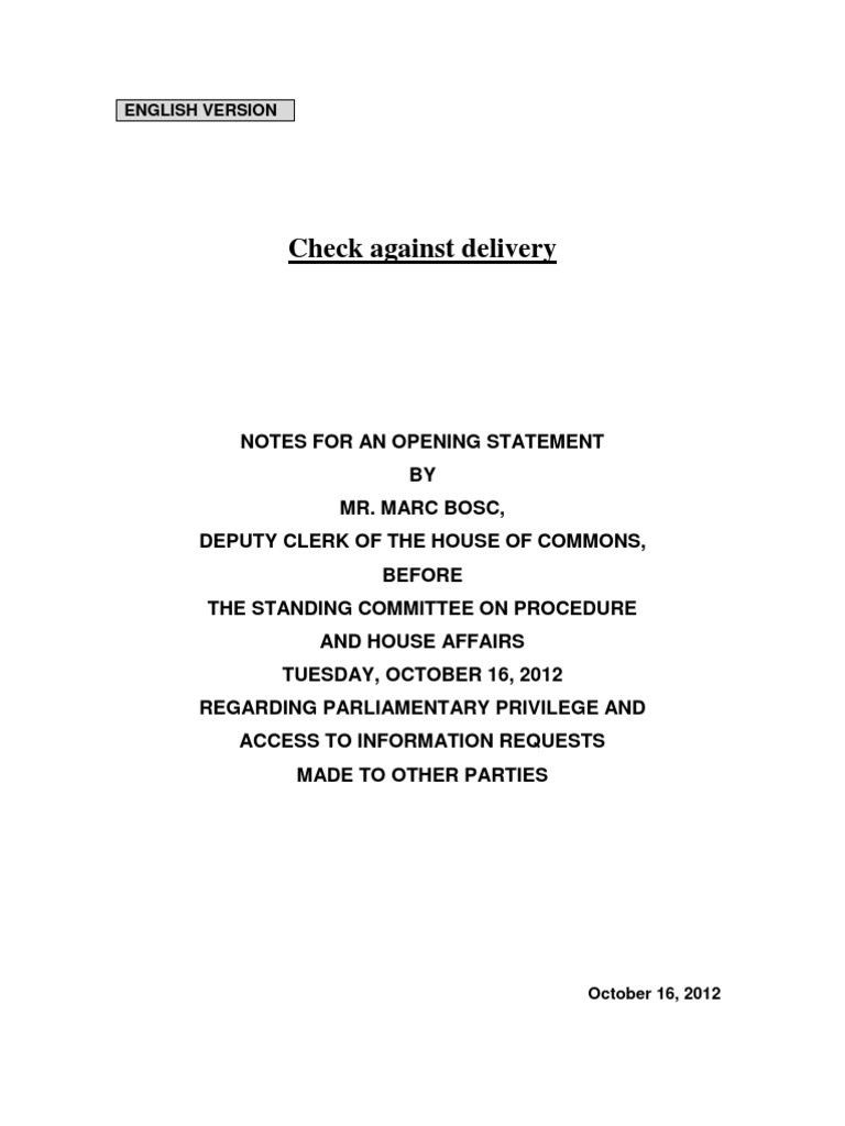 Check Against Delivery: English Version | PDF | United States House Of ...