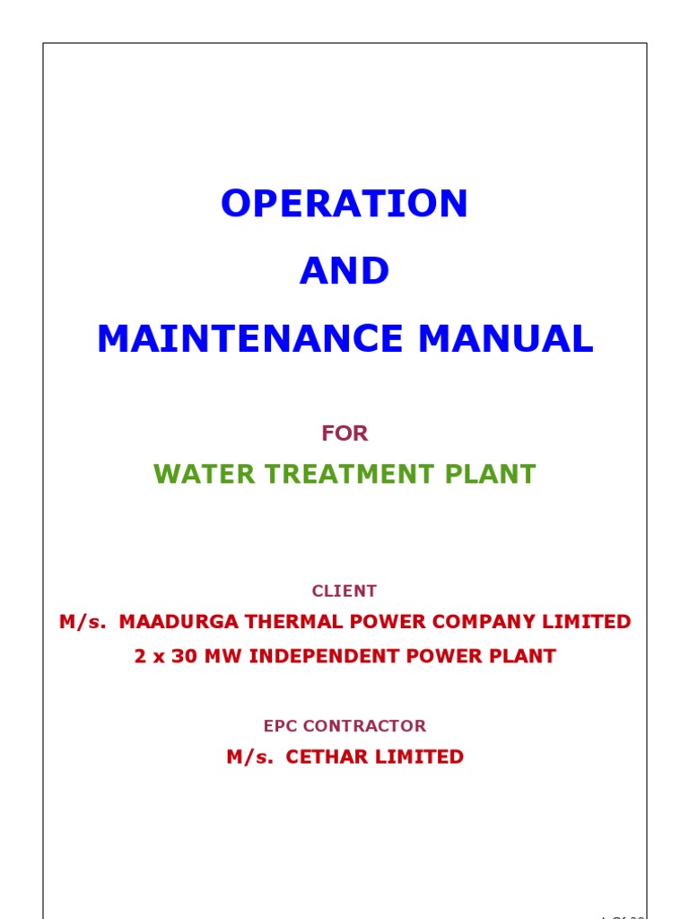 MTPCL - WTP O&m Manual | PDF | Membrane | Osmosis