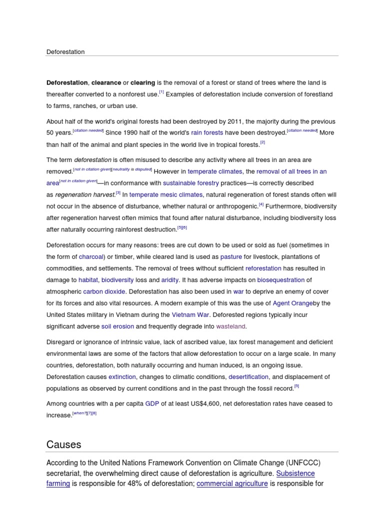 Causes: Deforestation, Clearance or Clearing Is The Removal of A Forest ...