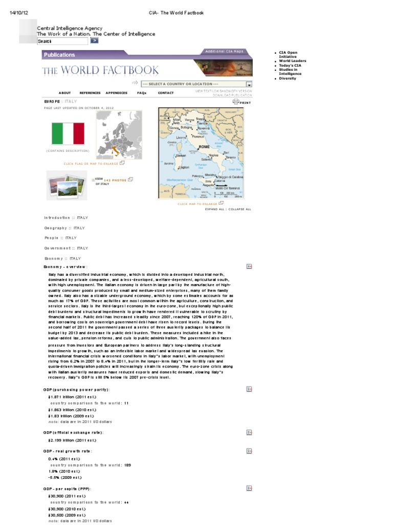 CIA - The World Factbook - Italy | PDF | Independent Agencies Of The ...