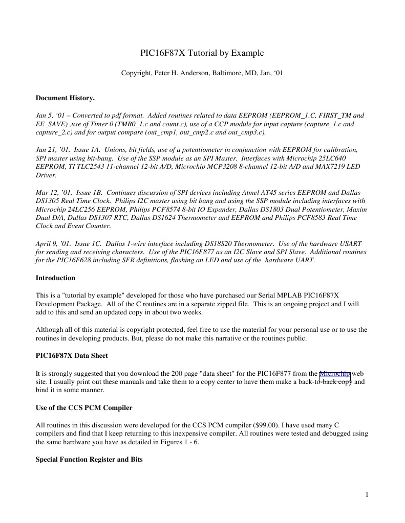 PIC16F87X Tutorial by Example: Document History | PDF | Pic Microcontroller | Bit