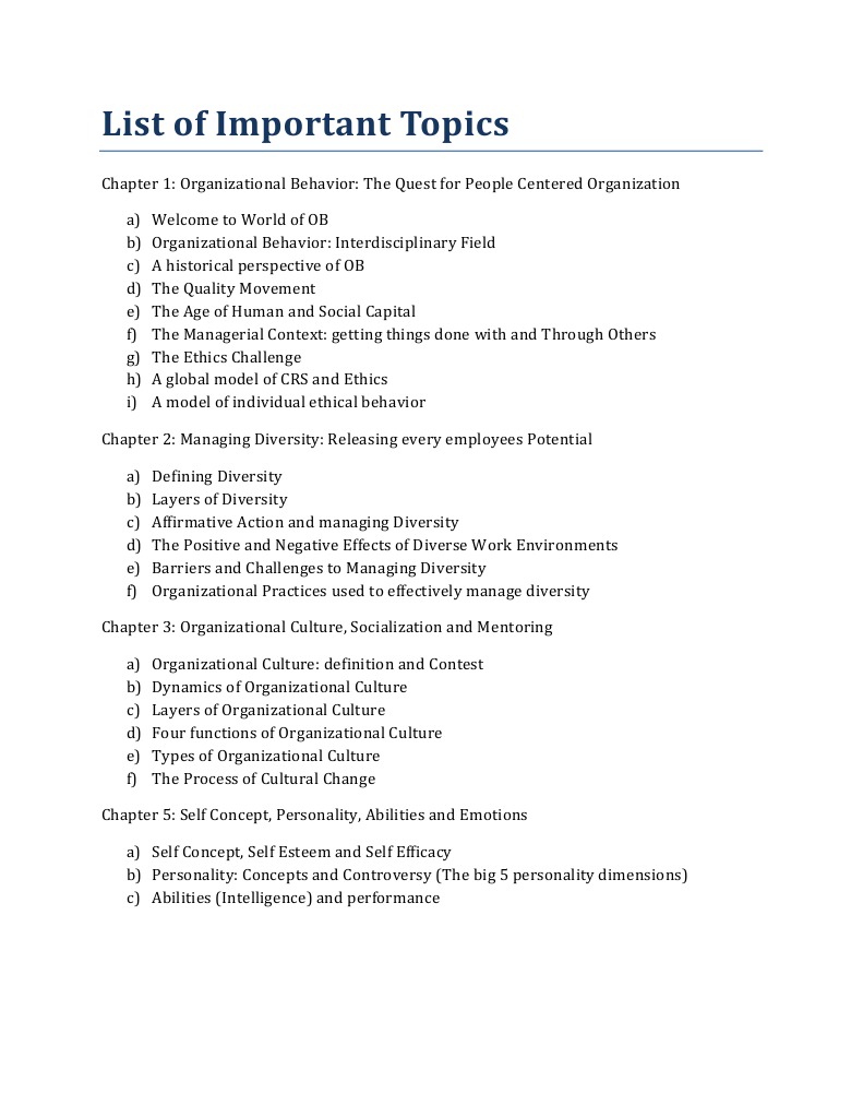 Important Organizational Behavior and Management Topics | PDF ...