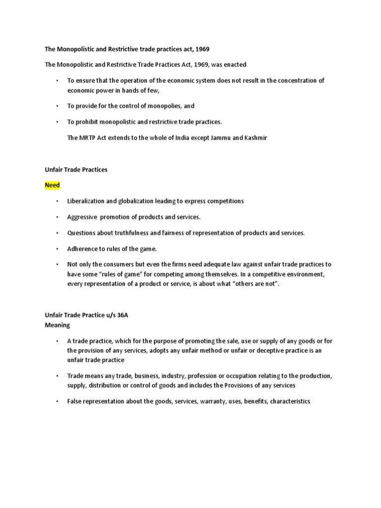 Restrictive Trade Practices Act | PDF | Monopoly | Cartel