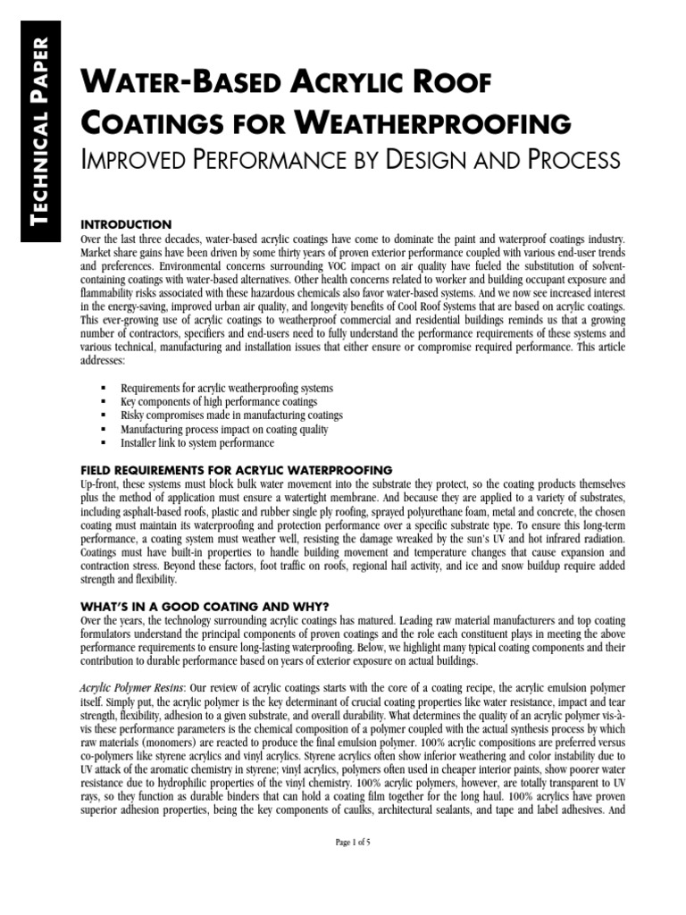 TP-101 Water-Based Acrylic Coatings For Weatherproofing Rev 1 7-25-12 | PDF