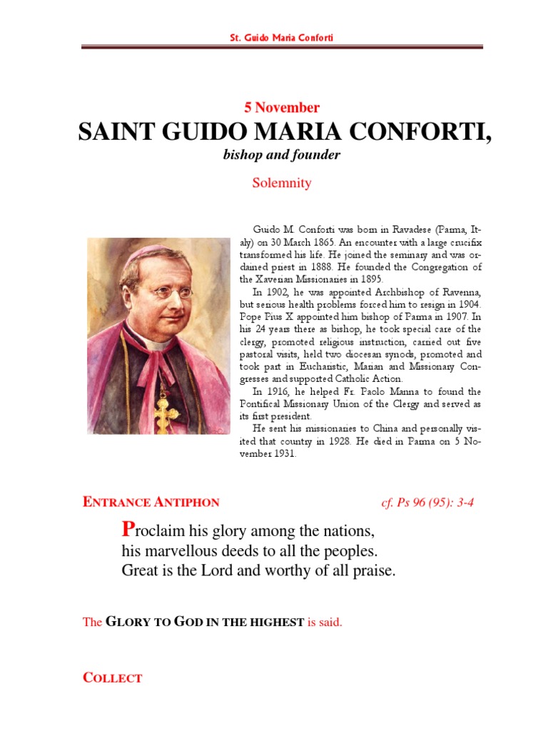 Saint Guido Maria Conforti,: 5 November