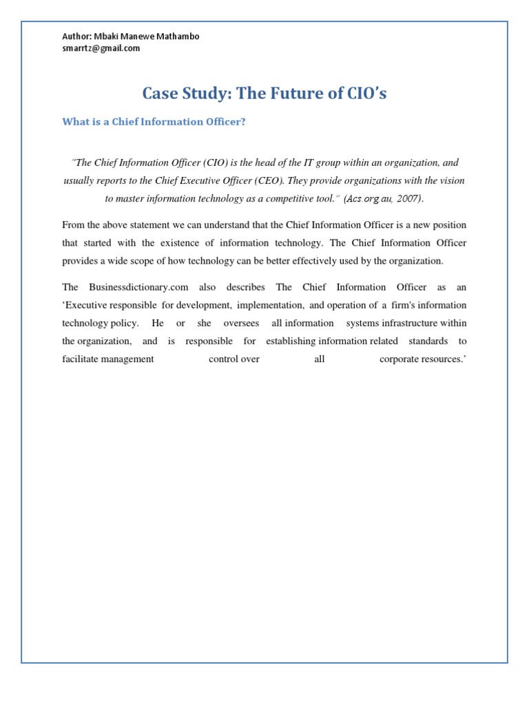 Case Study: The Future of CIO's: What Is A Chief Information Officer ...