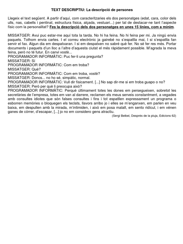 El Text Descriptiu: La Descripció de Persones | PDF