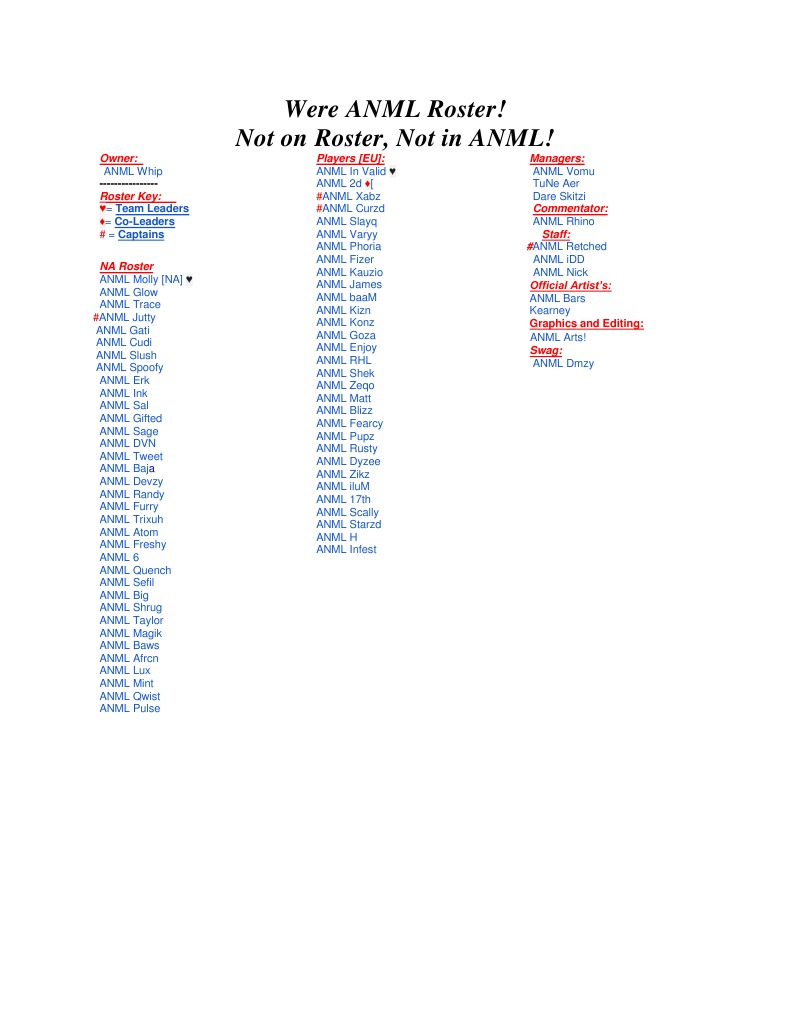 ANML Roster | PDF