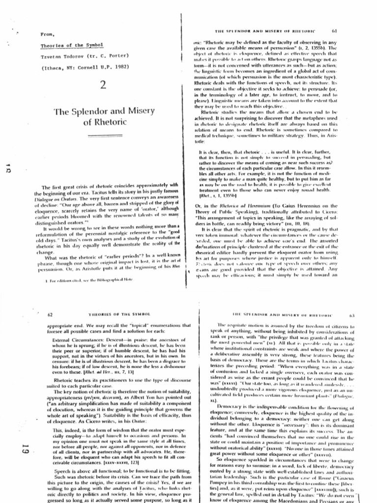 Tzvetan Todorov The Splendor and Misery of Rhetoric | PDF
