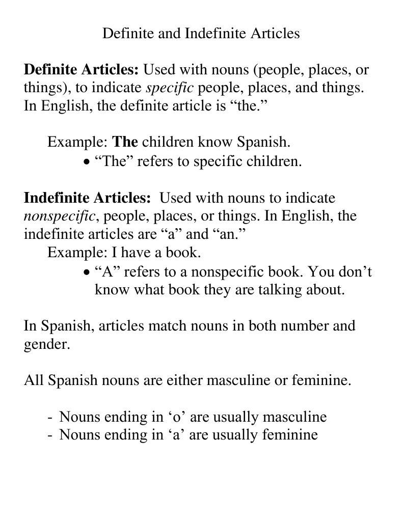 Spanish Articles Explained | PDF