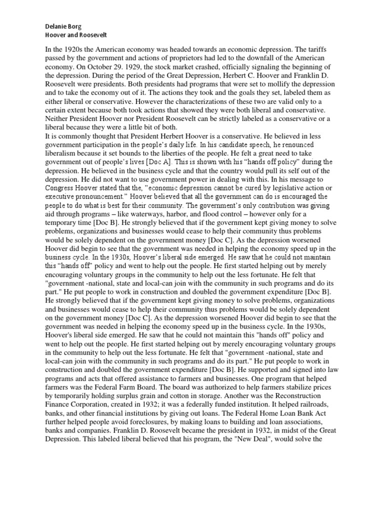 Hoover vs. Roosevelt: Economic Policies | PDF | New Deal | Franklin D ...