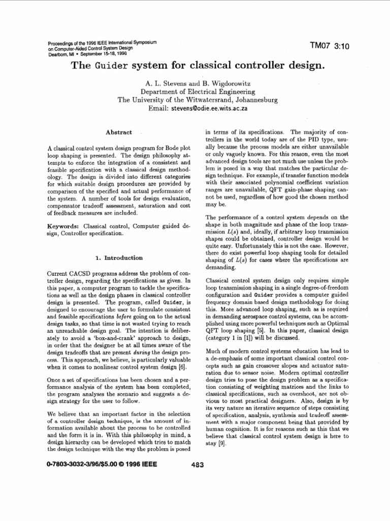 Classical Control System Design | PDF