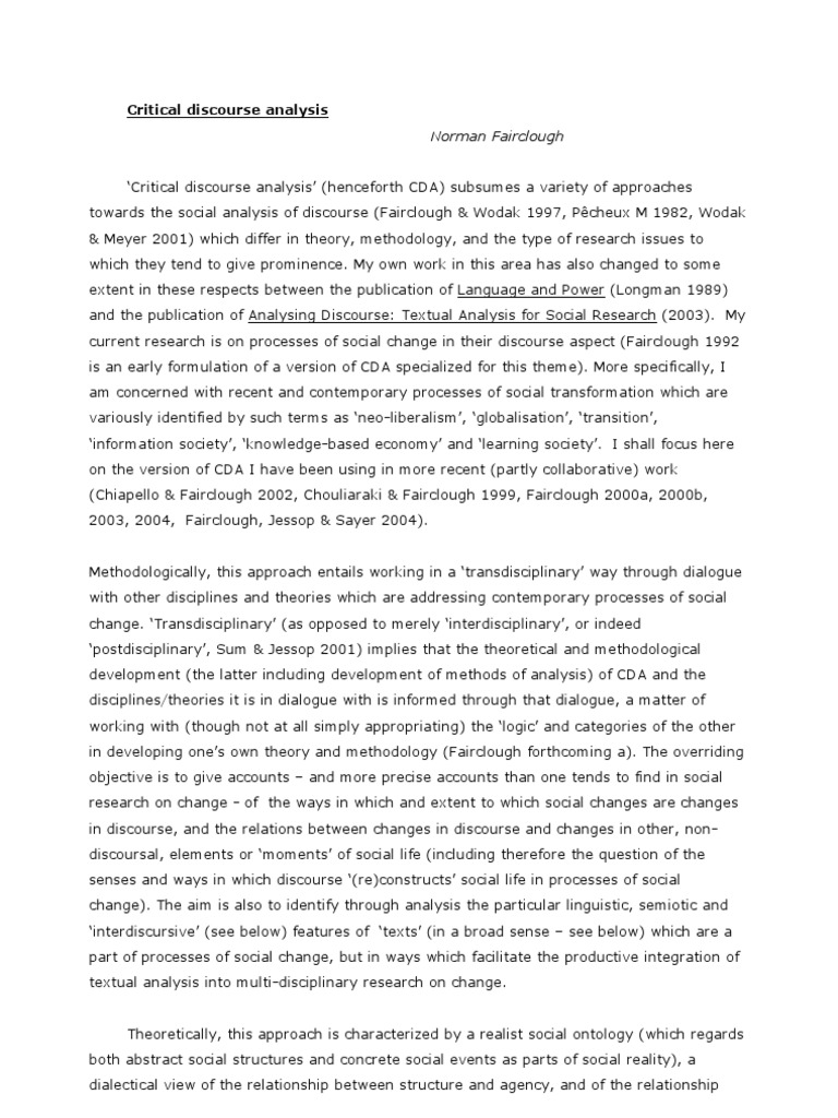 Critical Discourse Analysis by Norman Fairclough | PDF | Strategic ...